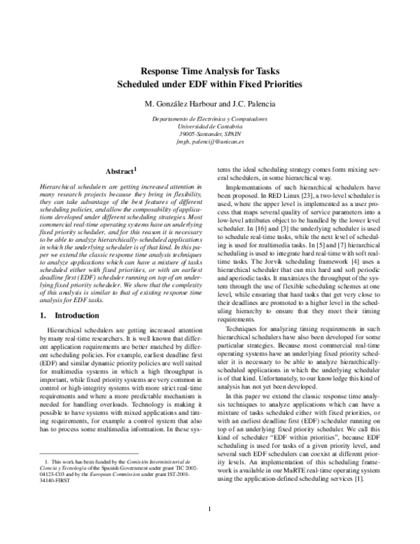 (PDF) Response time analysis for tasks scheduled under EDF within fixed priorities