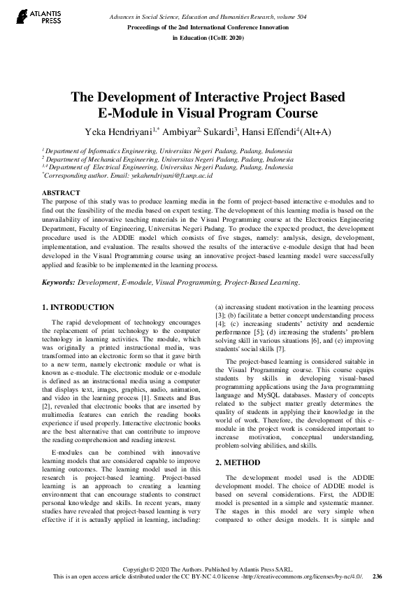 Pdf The Development Of Interactive Project Based E Module In Visual Program Course