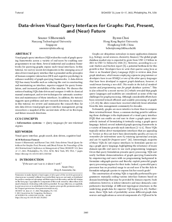 (PDF) Data-driven Visual Query Interfaces for Graphs: Past, Present, and (Near) Future
