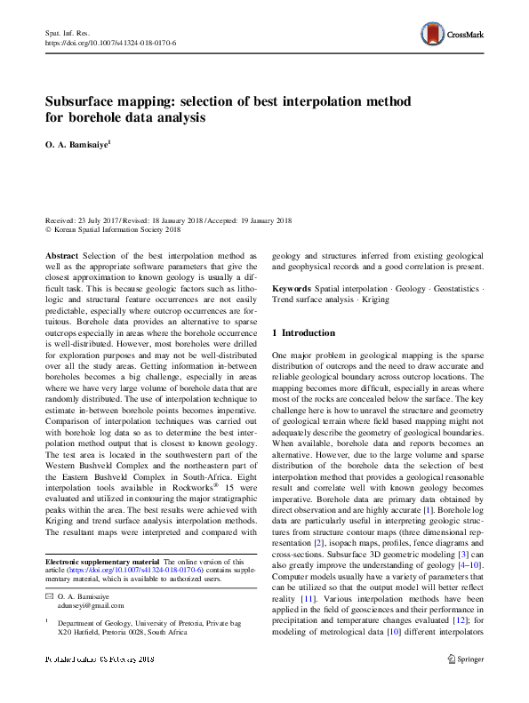 (PDF) Subsurface mapping: selection of best interpolation method for borehole data analysis