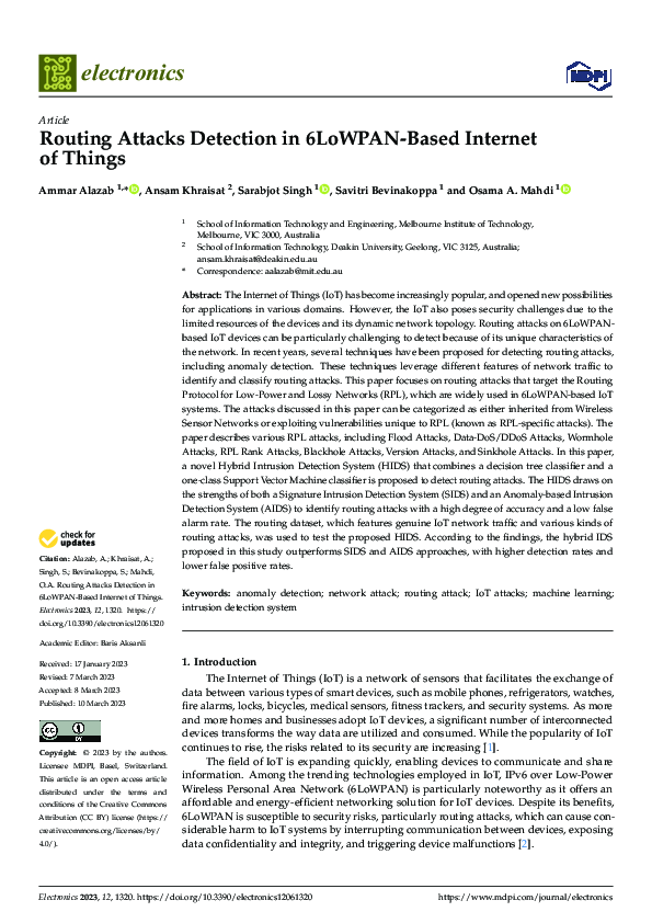 (PDF) Routing Attacks Detection in 6LoWPAN-Based Internet of Things