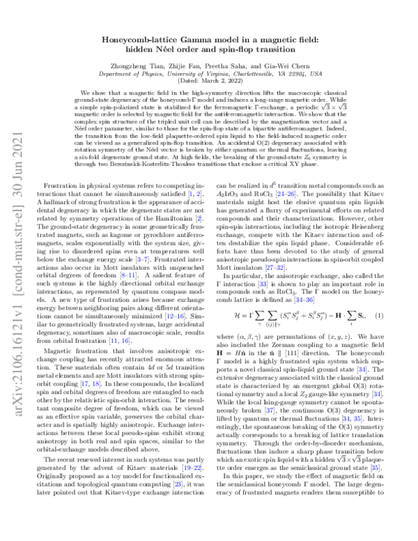 (PDF) Honeycomb-lattice Gamma model in a magnetic field: hidden N\'eel order and spin-flop ...