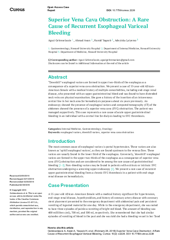 (PDF) Superior Vena Cava Obstruction: A Rare Cause of Recurrent ...