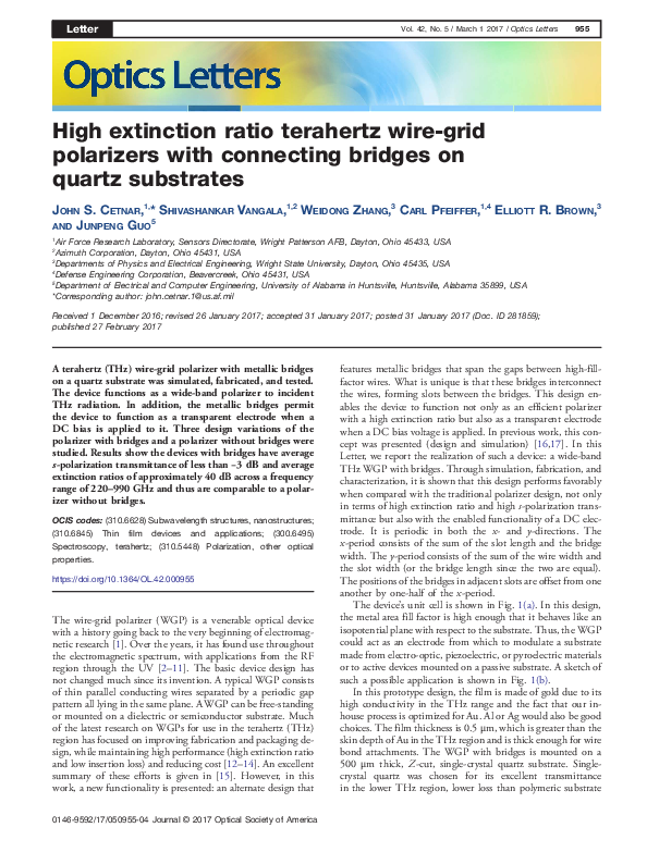 (PDF) High extinction ratio terahertz wire-grid polarizers with ...
