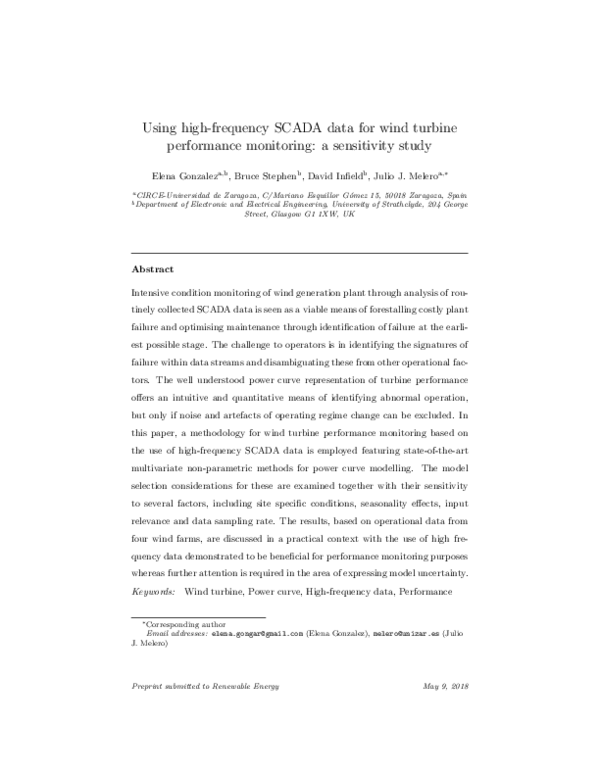 Pdf Using High Frequency Scada Data For Wind Turbine Performance