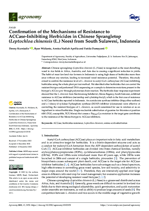 (PDF) Confirmation of the Mechanisms of Resistance to ACCase-Inhibiting ...