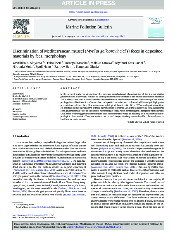 (PDF) Discrimination of Mediterranean mussel (Mytilus galloprovincialis ...
