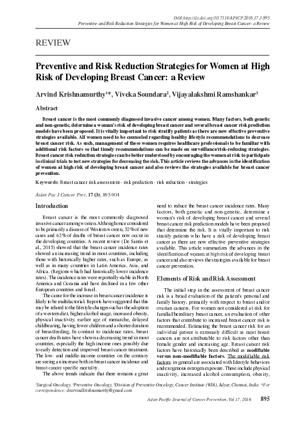 (PDF) Preventive and Risk Reduction Strategies for Women at High Risk ...
