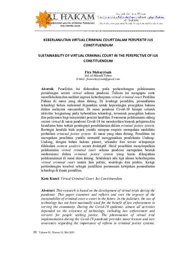 (PDF) Sustainability of Virtual Criminal Court in the Perspective of ...