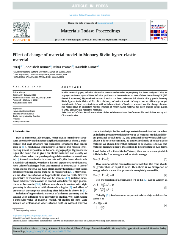 (PDF) Effect of change of material model in Mooney Rivlin hyper-elastic ...