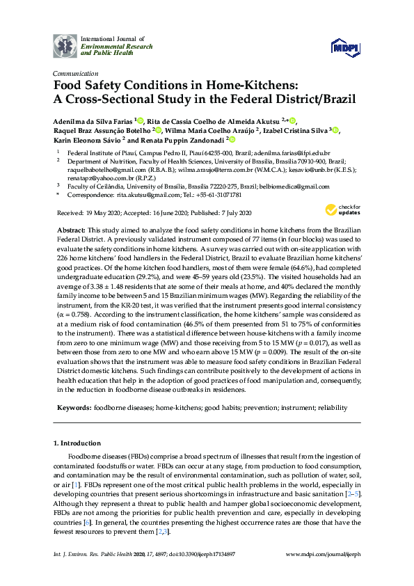 (PDF) Food Safety Conditions in Home-Kitchens: A Cross-Sectional Study ...