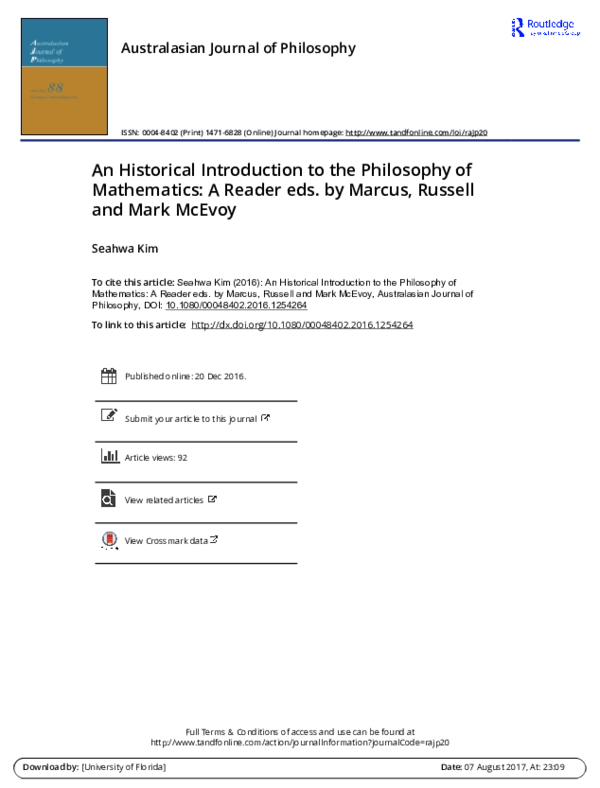 (PDF) An Historical Introduction to the Philosophy of Mathematics: A ...
