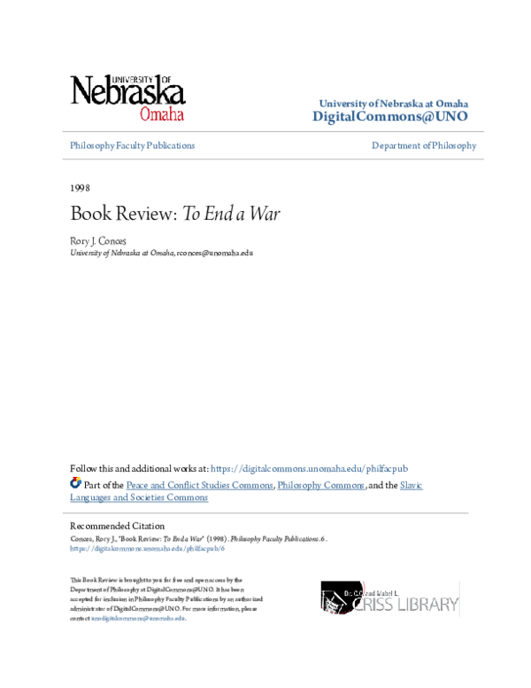 (PDF) Book Review: To End a War