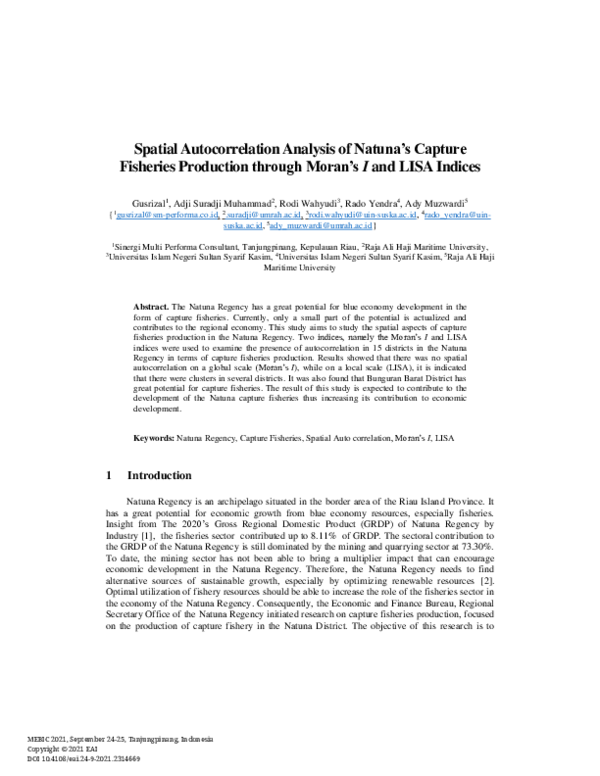 (PDF) Spatial Autocorrelation Analysis of Natuna’s Capture Fisheries ...