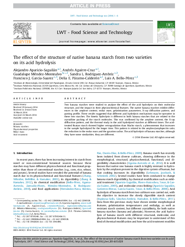 (PDF) The effect of the structure of native banana starch from two ...