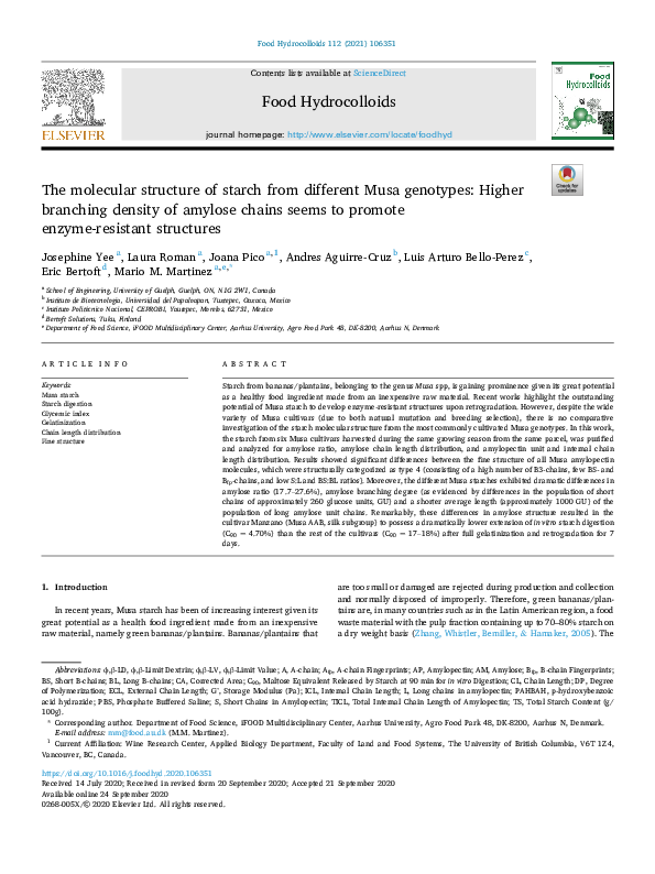 (PDF) The molecular structure of starch from different Musa genotypes ...