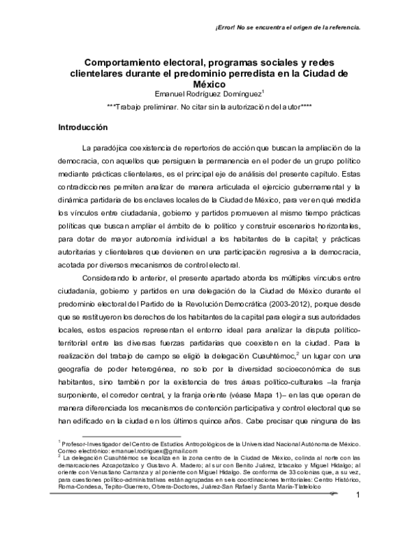 (PDF) Comportamiento Electoral, Programas Sociales y Redes Clientelares ...