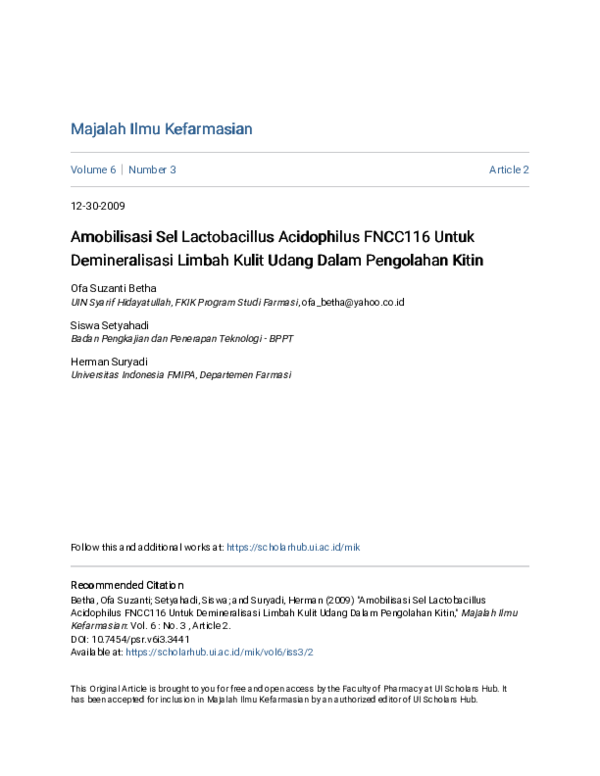 (PDF) Amobilisasi Sel Lactobacillus Acidophilus FNCC116 Untuk ...