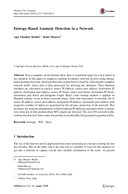 Pdf Entropy Based Network Anomaly Detection