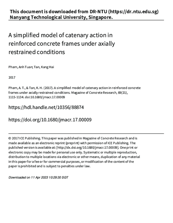 (PDF) A simplified model of catenary action in reinforced concrete ...
