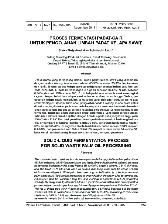 (PDF) Proses Fermentasi Padat-Cair Untuk Pengolahan Limbah Padat Kelapa Sawit Solid-Liquid ...