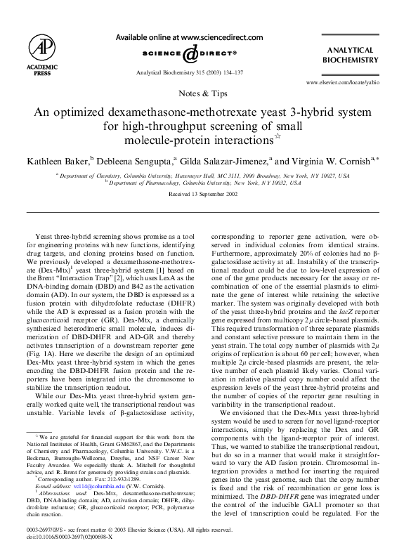 (PDF) An optimized dexamethasone-methotrexate yeast 3-hybrid system for ...