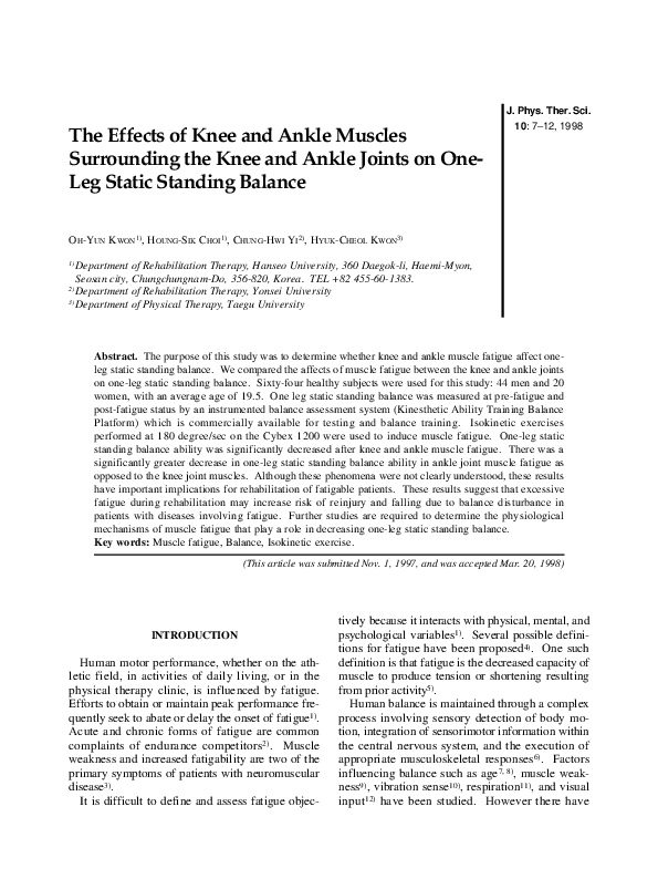 (PDF) The Effects of Knee and Ankle Muscles Surrounding the Knee and Ankle Joints on One-Leg ...