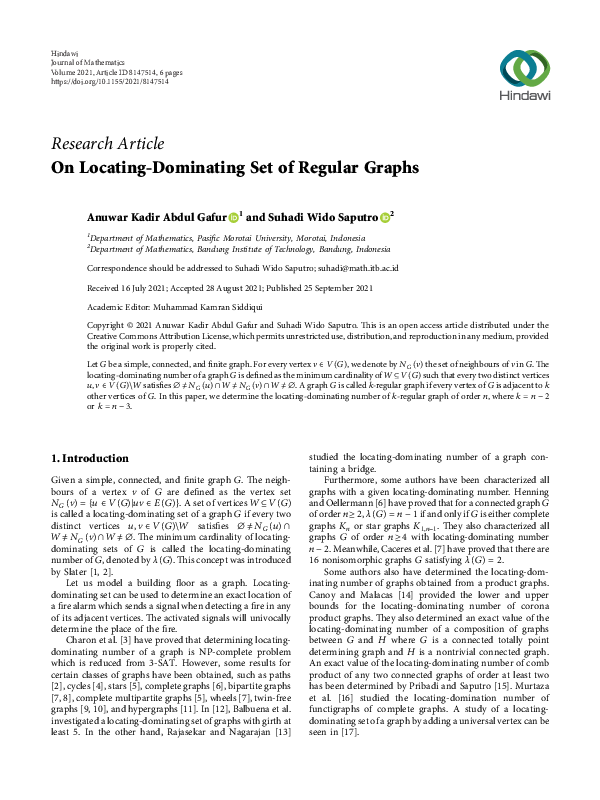 (PDF) On Locating-Dominating Set of Regular Graphs