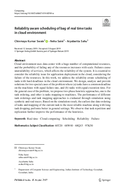 (PDF) Reliability aware scheduling of bag of real time tasks in cloud environment