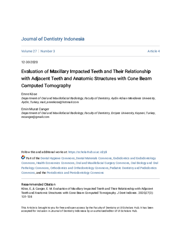 Pdf Evaluation Of Maxillary Impacted Teeth And Their Relationship