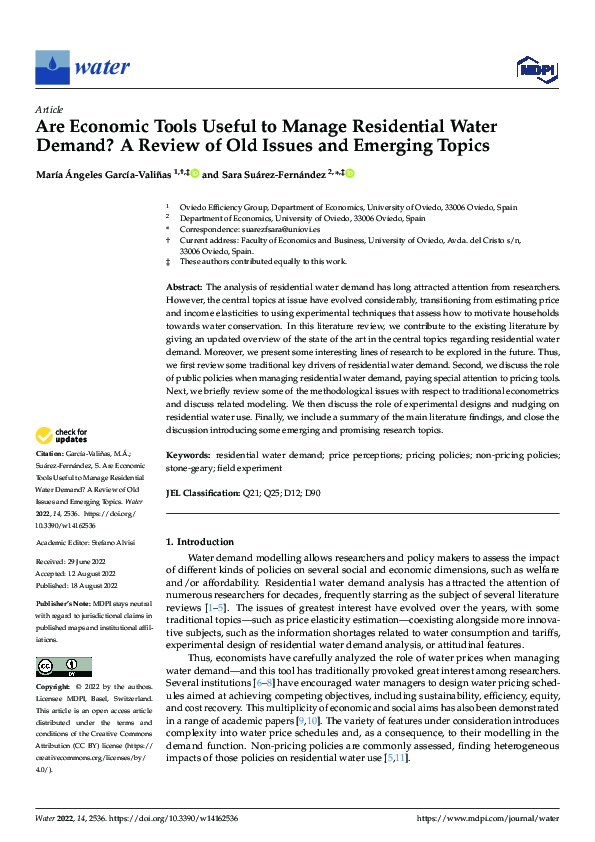 (PDF) Are Economic Tools Useful to Manage Residential Water Demand? A ...