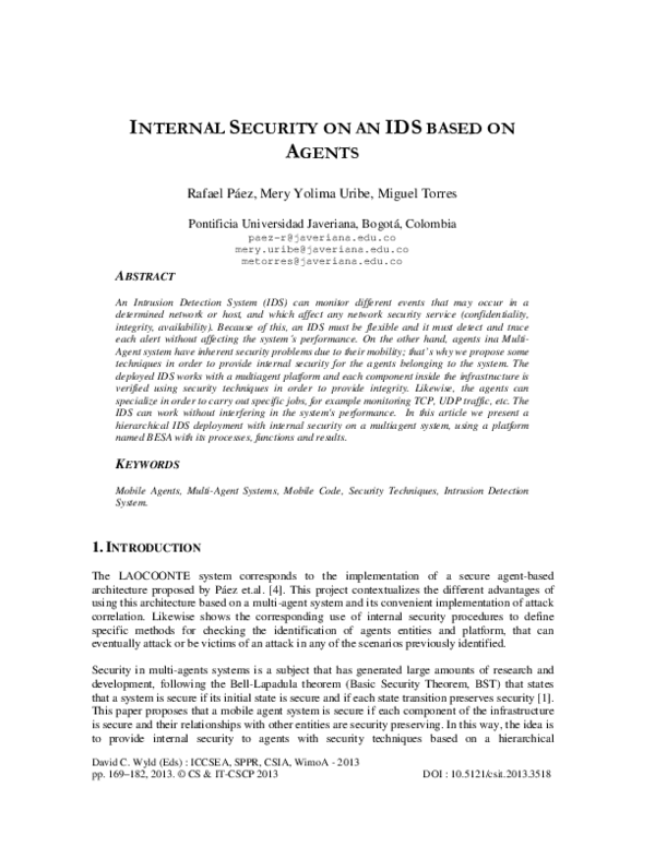 (PDF) Internal Security on an IDS Based on Agents