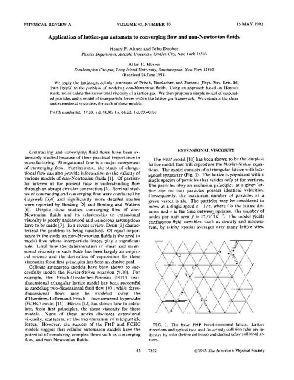 Pdf Application Of Lattice Gas Automata To Converging Flow And Non