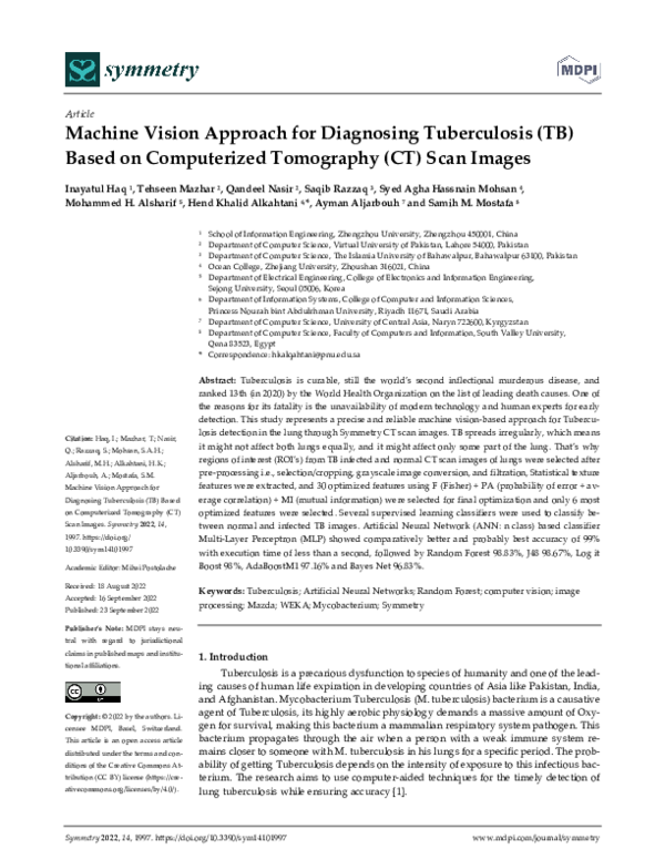 (PDF) Machine Vision Approach for Diagnosing Tuberculosis (TB) Based on Computerized Tomography ...