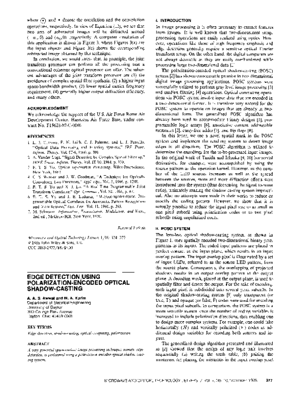 (PDF) Edge detection using polarization-encoded optical shadow-casting