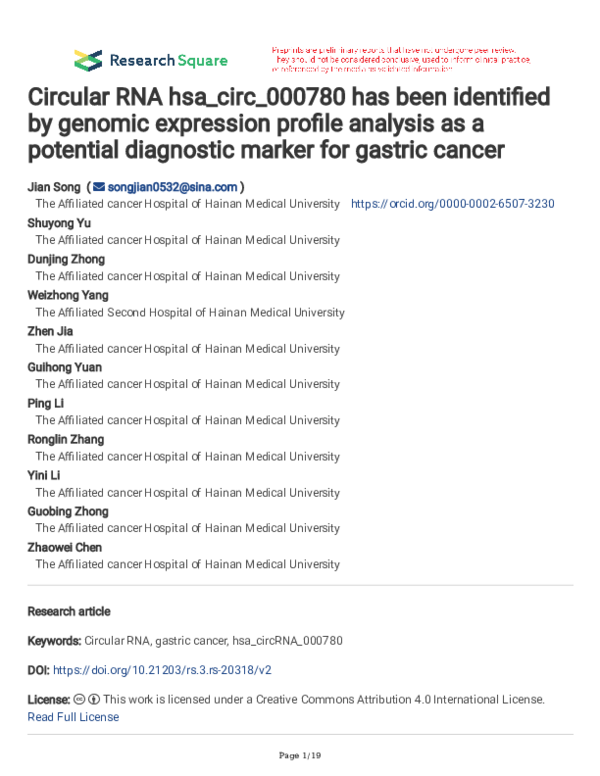 (PDF) Circular RNA hsa_circ_000780 has been identified by genomic ...