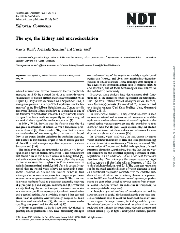 (PDF) The eye, the kidney and microcirculation