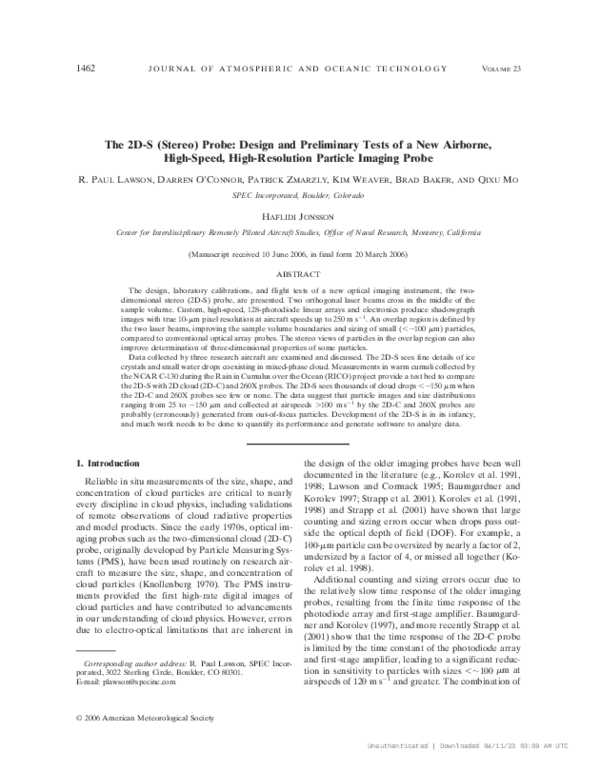 (PDF) The 2D-S (Stereo) Probe: Design and Preliminary Tests of a New ...