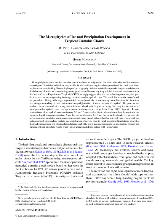 (PDF) The Microphysics of Ice and Precipitation Development in Tropical ...