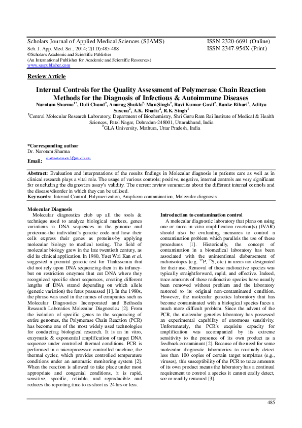 (PDF) Internal Controls for the Quality Assessment of Polymerase Chain Reaction Methods for the ...
