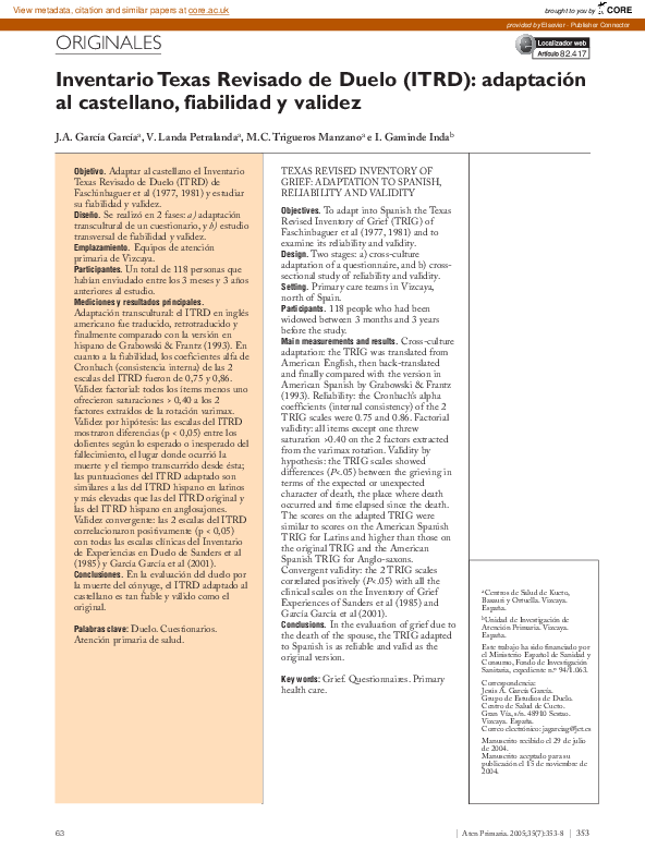 (PDF) Inventario Texas Revisado de Duelo (ITRD): adaptación al ...