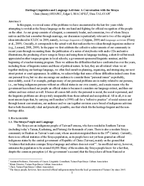 (PDF) Heritage linguistics and language activism: A conversation with ...