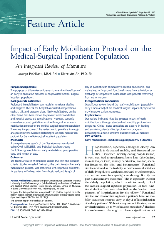 (PDF) Impact of Early Mobilization Protocol on the Medical-Surgical Inpatient Population