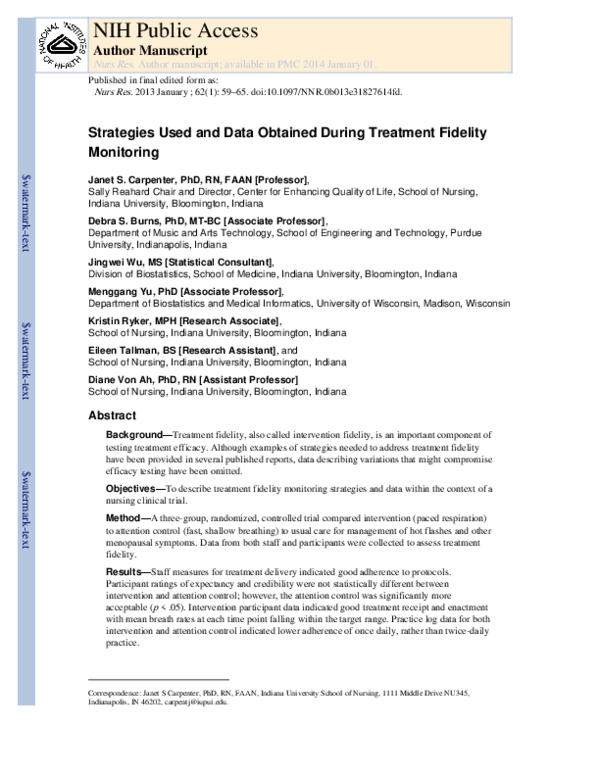 (PDF) Strategies Used and Data Obtained During Treatment Fidelity ...
