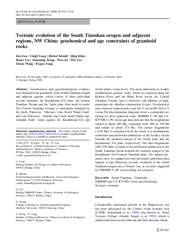(PDF) Tectonic evolution of the South Tianshan orogen and adjacent ...