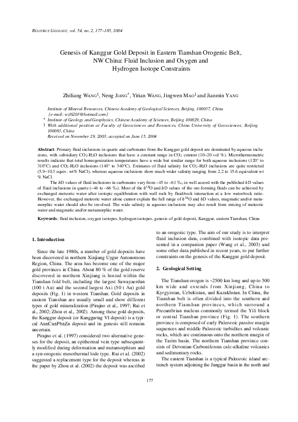 (PDF) Genesis of Kanggur Gold Deposit in Eastern Tianshan Orogenic Belt ...