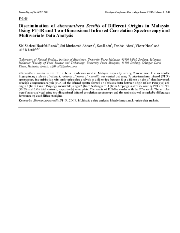 (PDF) Discrimination of of Different Origins in Malaysia Using FT-IR and Two-Dimensional ...