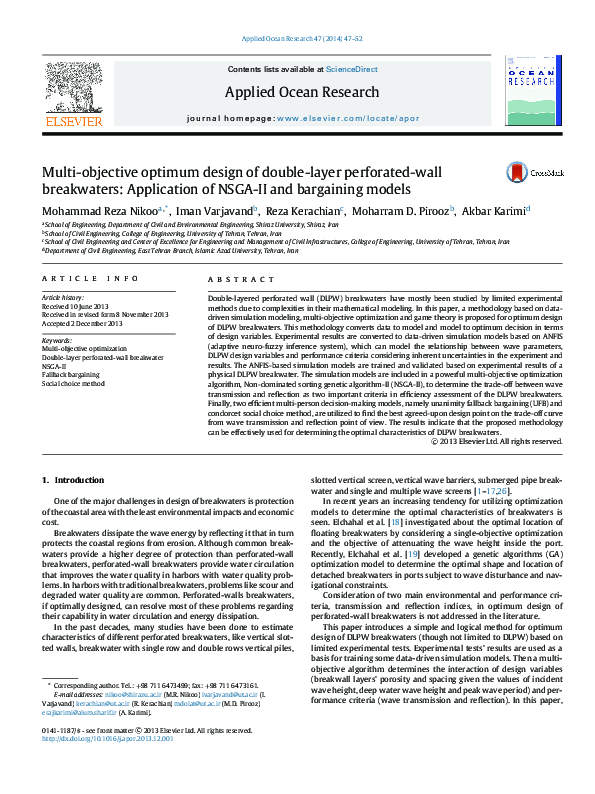 (PDF) Multi-objective optimumA design of double-layer perforated-wall breakwaters: Application ...