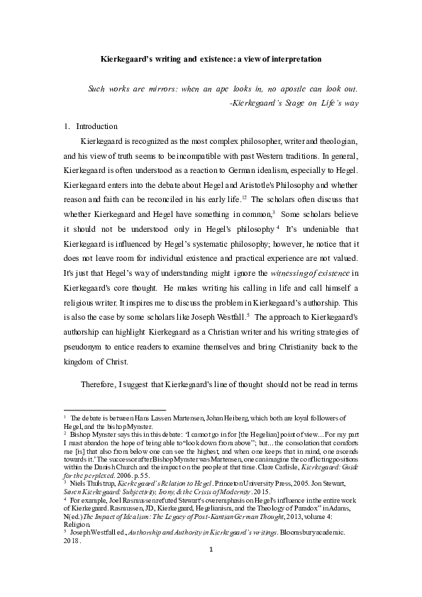 (PDF) Kierkegaard's writing and existence: a view of interpretation