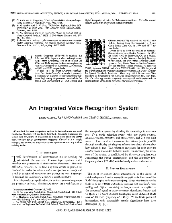(PDF) An Integrated Voice Recognition System